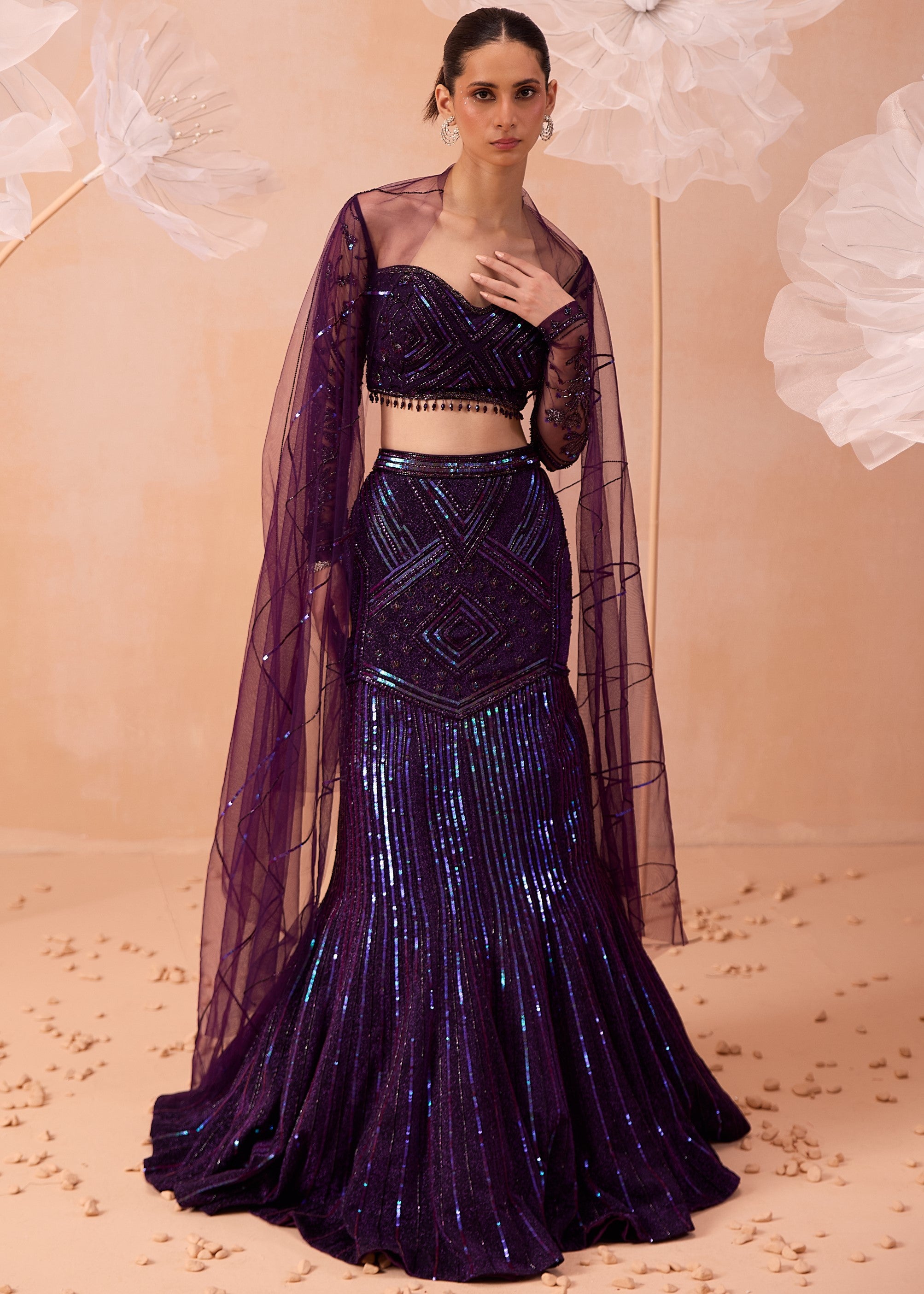 Purple Glam Mermaid Style Lehenga Set
