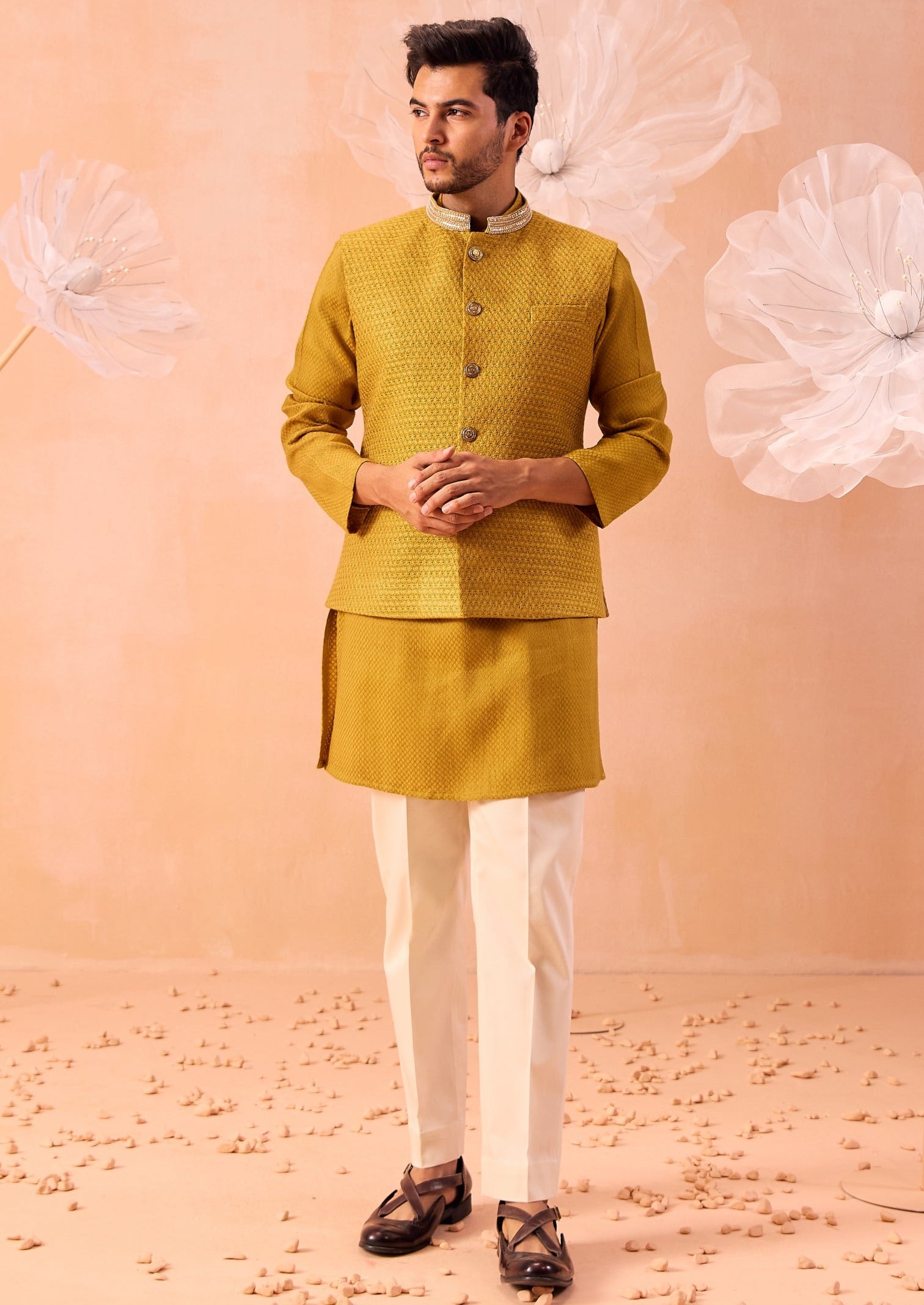 Mustard Quartz Nehru Jacket Set