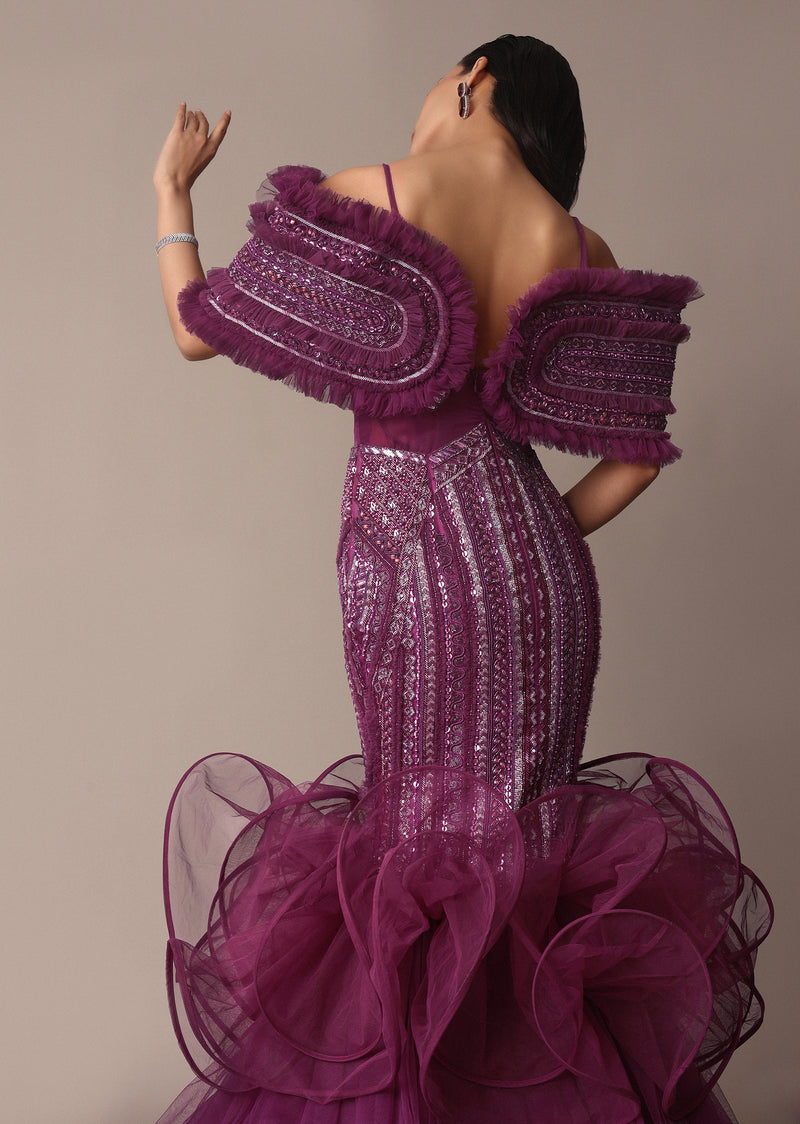 Deep Purple Organza Fish Cut Gown