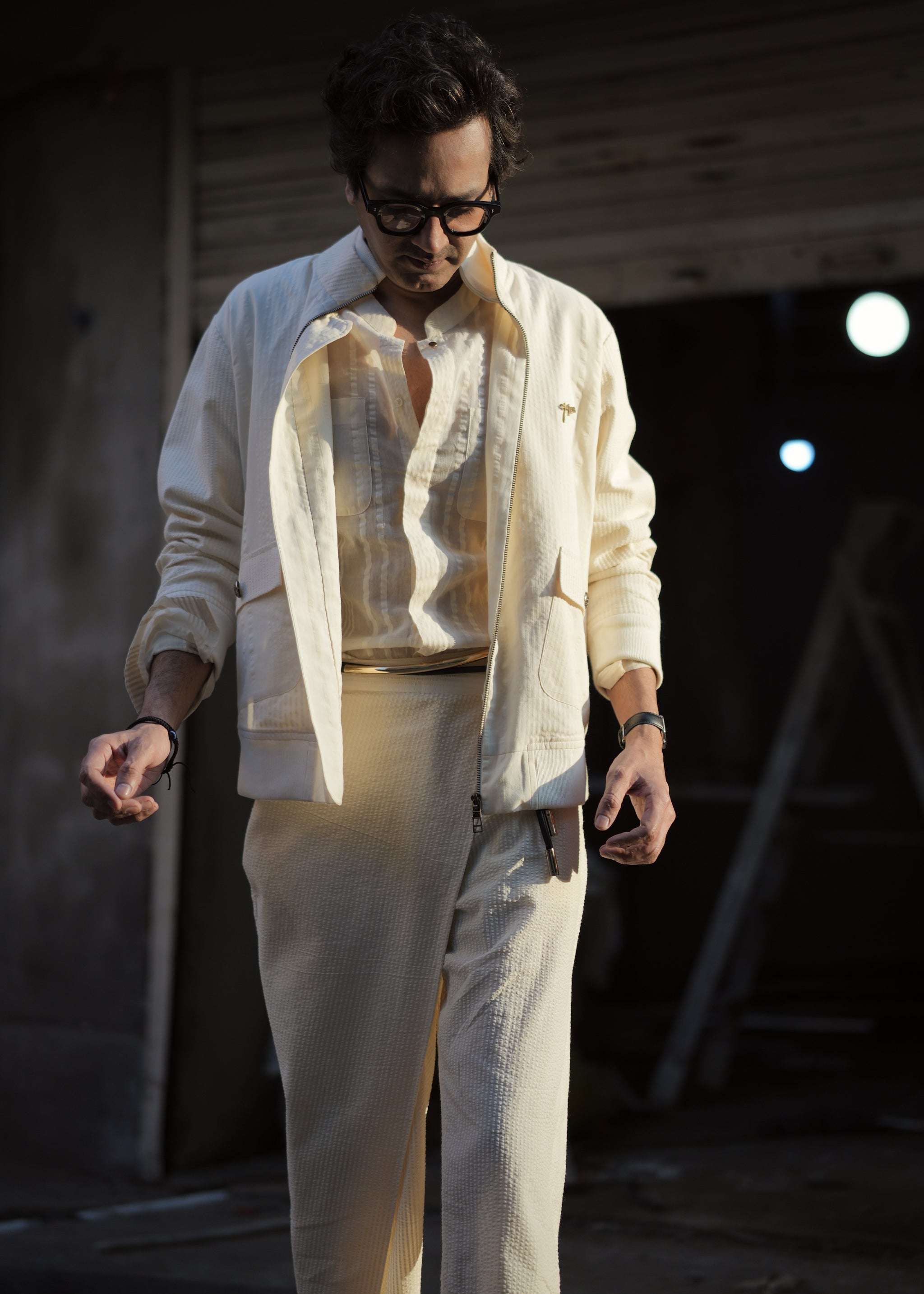 Ivory Plumb Bomber Jacket Set