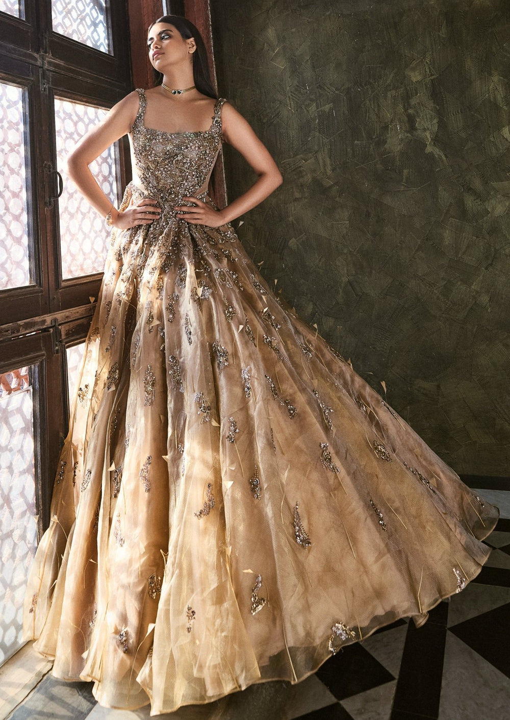 Shadiya Silver And Gold Embroidery Bridal Gown