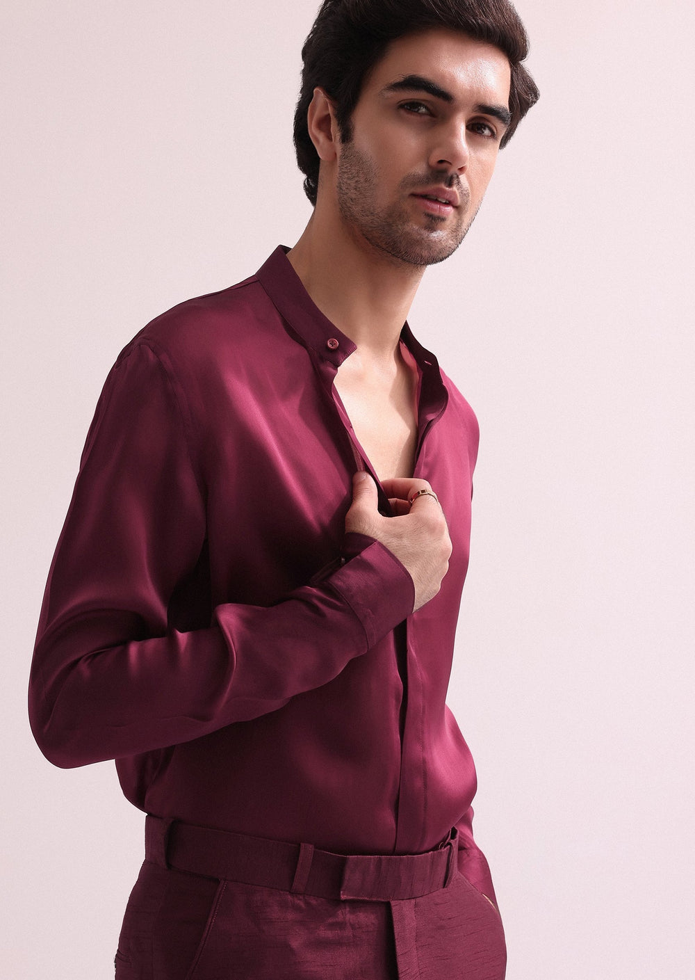 Maroon Linen Satin Jodhpuri Set