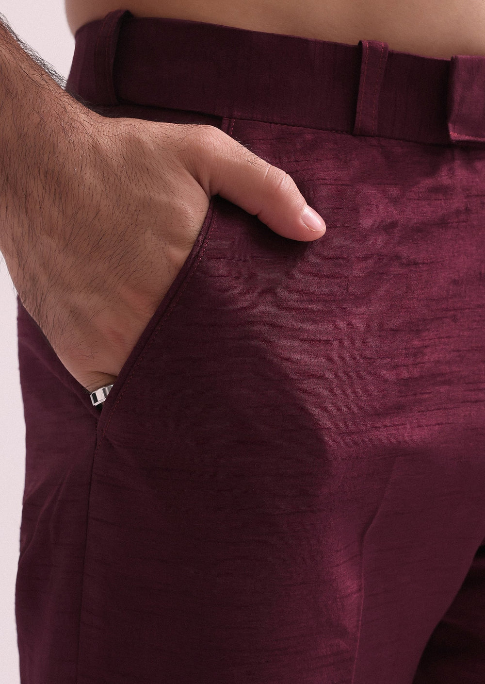 Maroon Linen Satin Jodhpuri Set