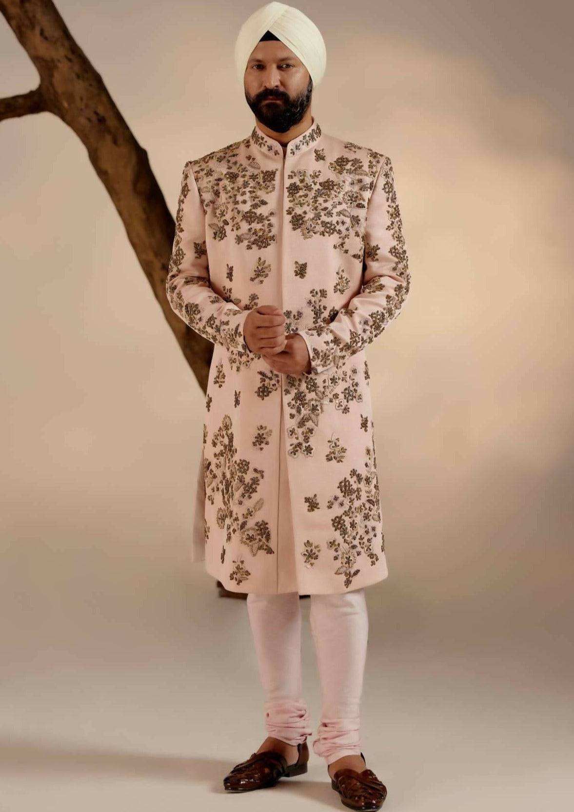 Shell-Pink Hand Embroidered Sherwani