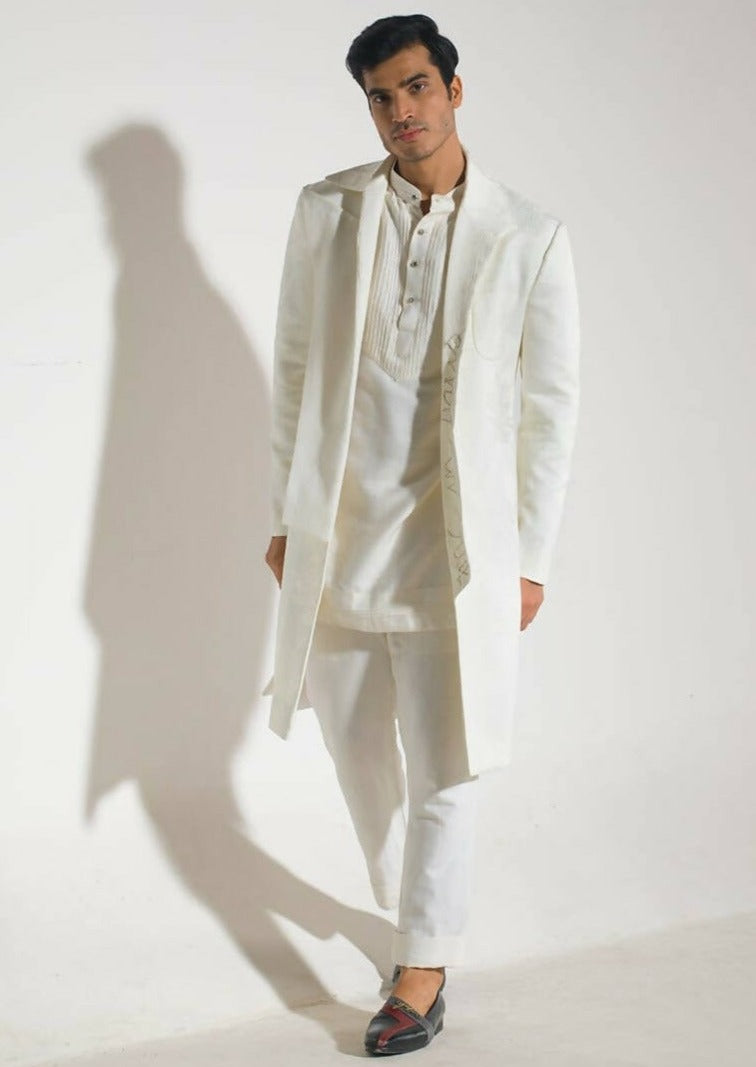Ivory Textured Overcoat Set