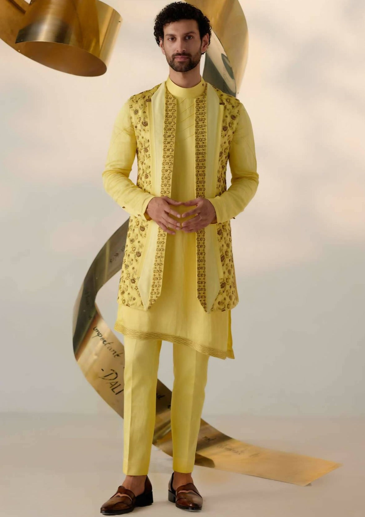 Summer Love Yellow Floral Hand Embroidered Shrug Set
