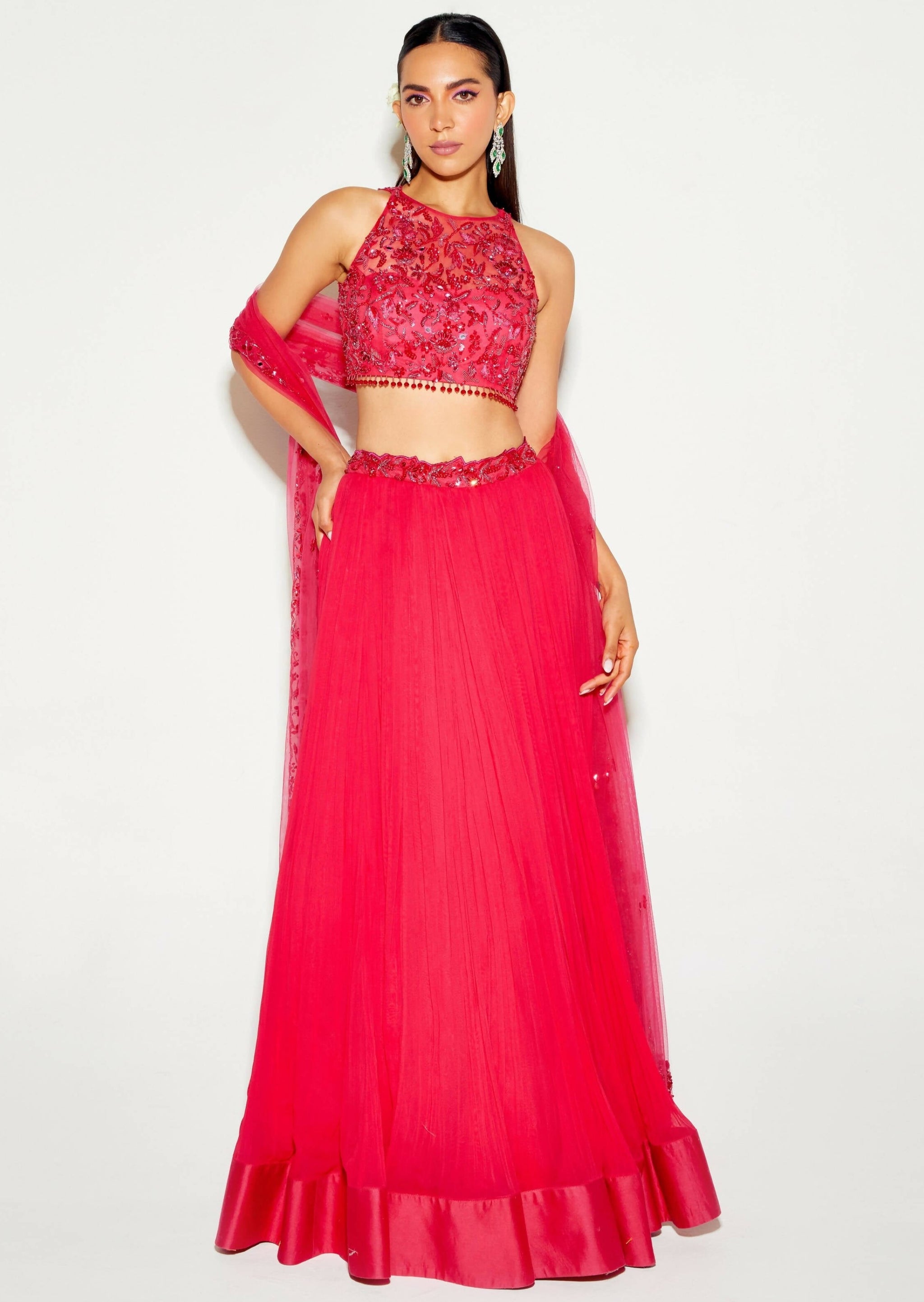 Red Tonal Lehenga
