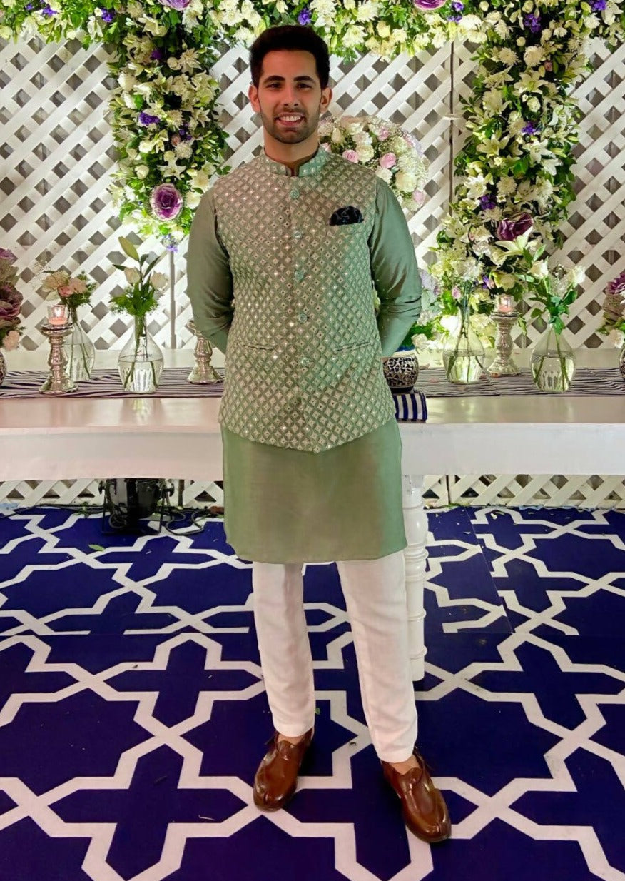 Light Green Nehru Jacket Set